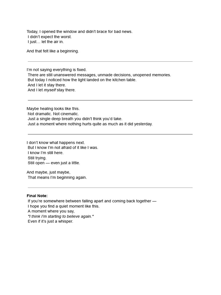 I Think I'm Starting To Believe Again | PDF