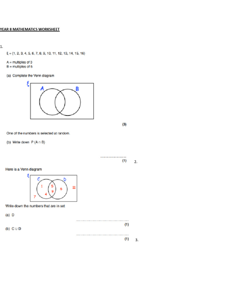 Year 8 Mathematics Worksheet..... | PDF