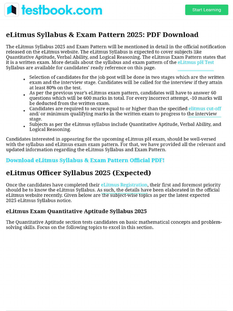 Elitmus Syllabus & Exam Pattern 2025 - PDF Download | PDF