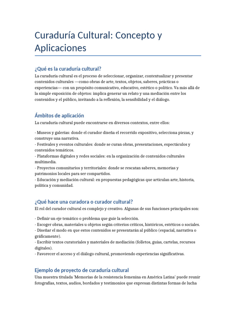 Curaduría Cultural: Conceptos y Usos | PDF