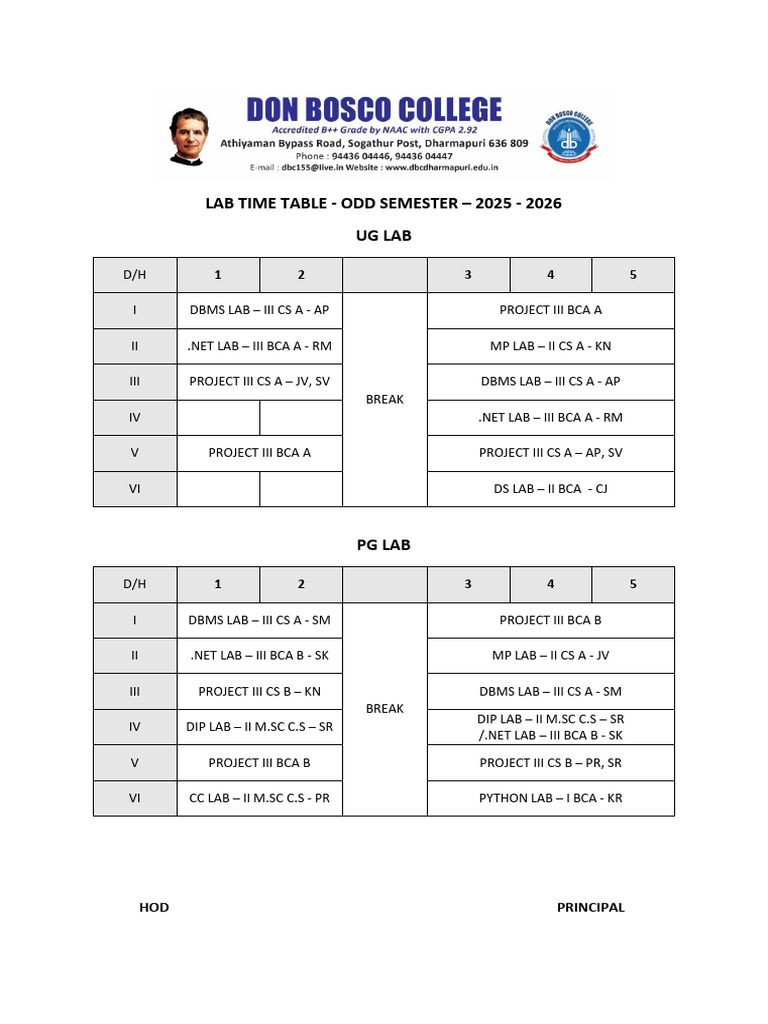 Lab Time Table Odd 2025-2026 | PDF