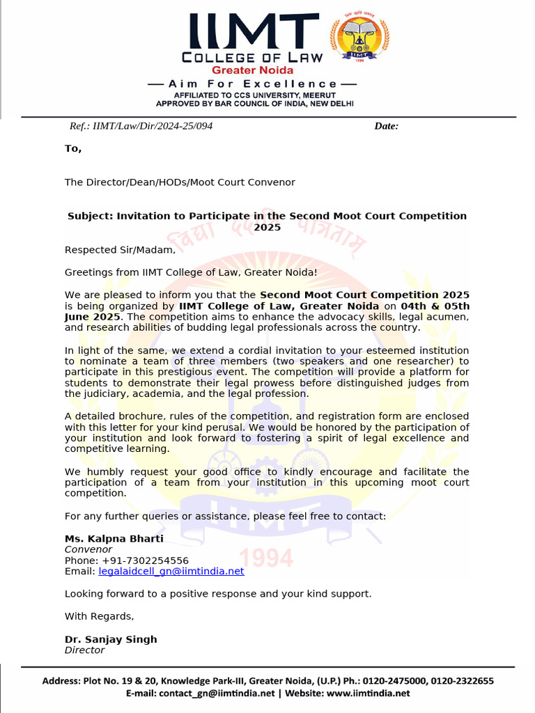 094 Invitation To Participate in The Second Moot Court Competition 2025 ...