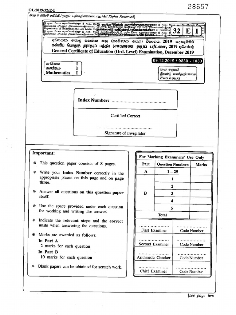 2019 OL Mathematics Past Paper English Medium | PDF | Qualifications ...