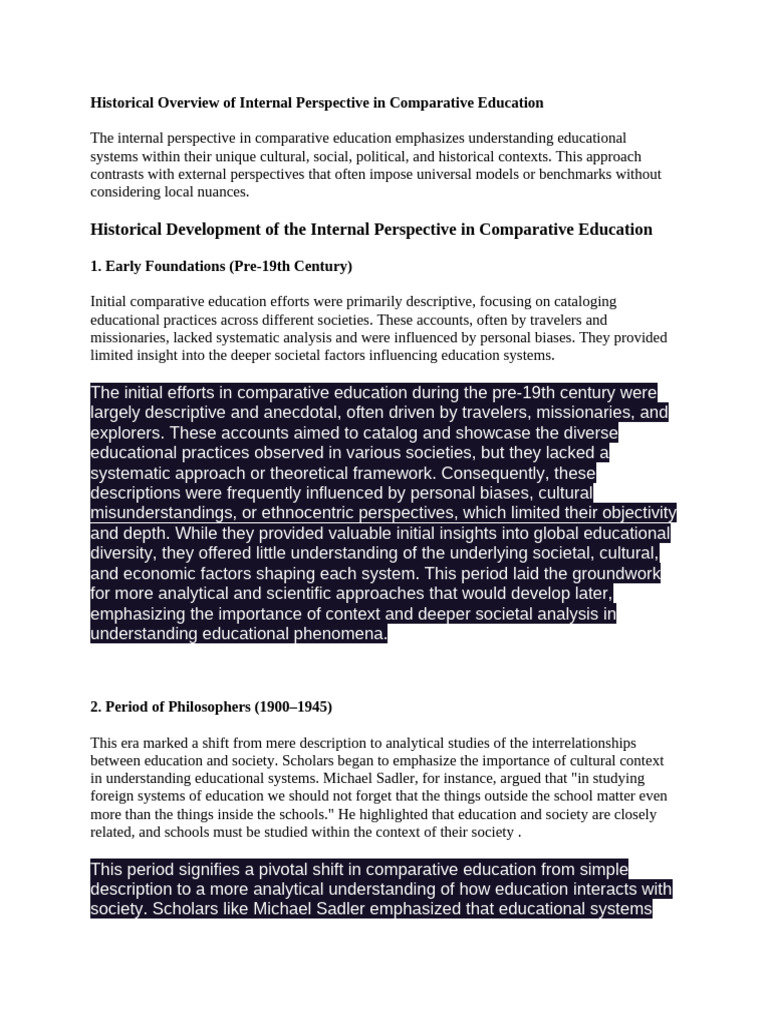 Internal Perspective in Comparative Education | PDF | Social Sciences ...