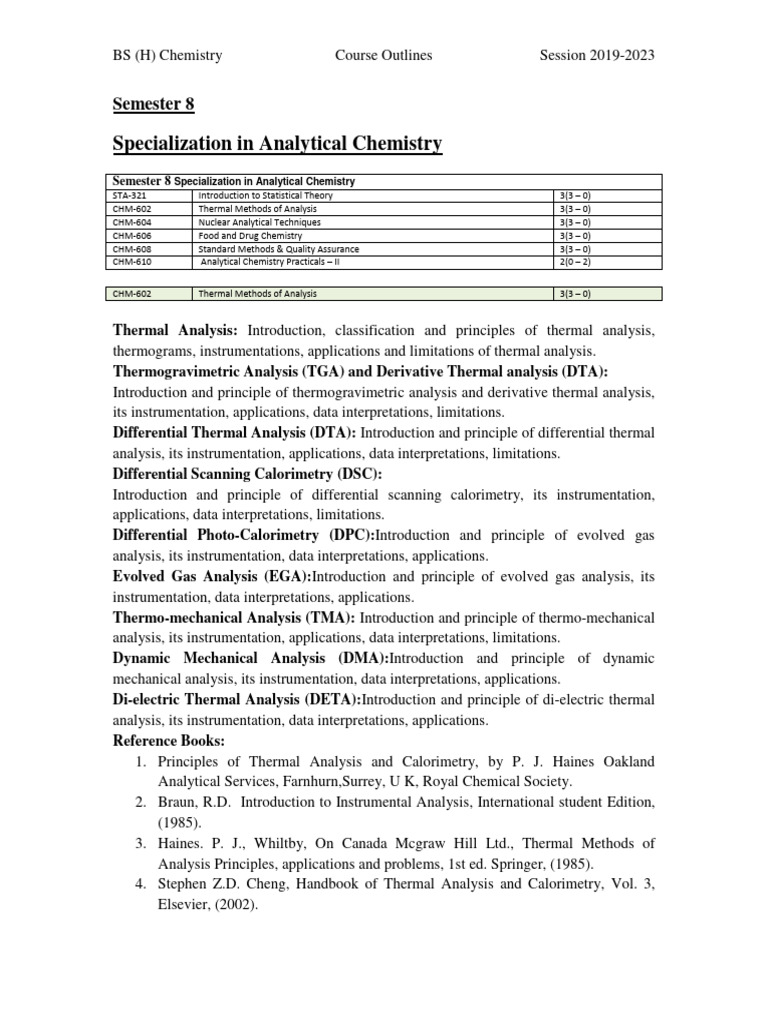 Microsoft Word - BS Chem 2019-23updated 26 Feb | PDF | Thermal Analysis ...