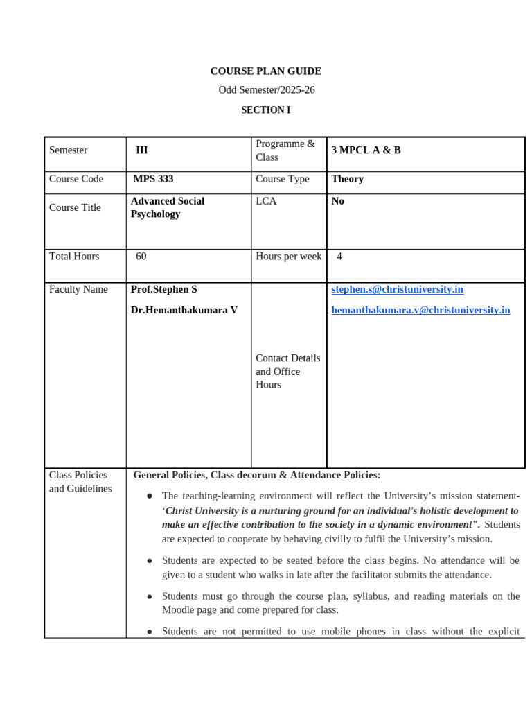 Advanced Social Psychology - MPS 333 - Final Courseplan 2025-26 | PDF ...