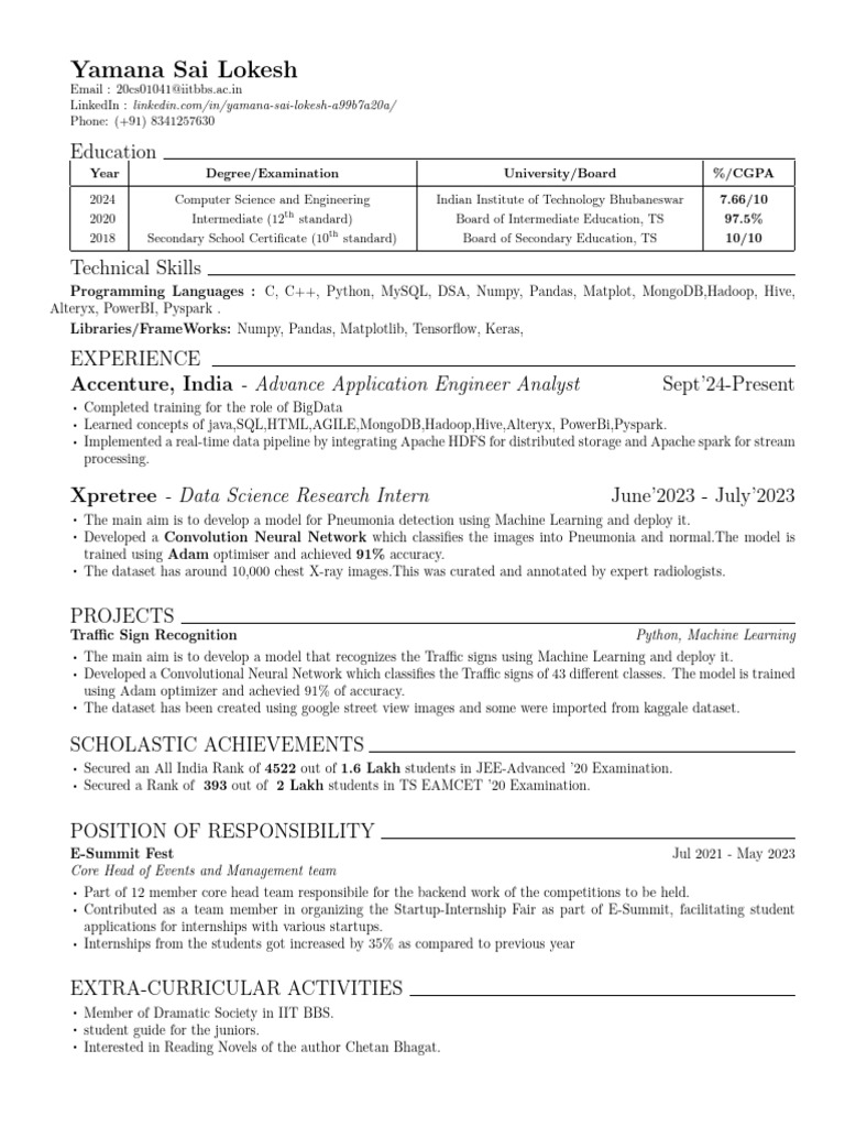 Yamana Sai Lokesh Resume | PDF | Apache Spark | Apache Hadoop