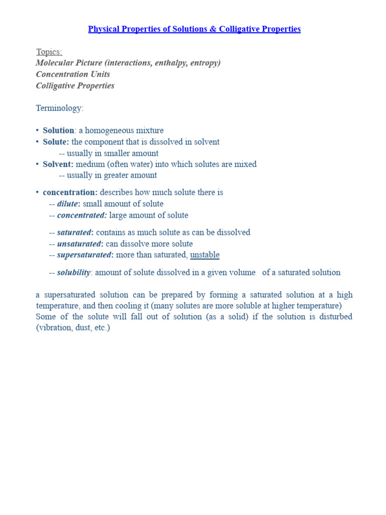 1.solution and Colligative Properties | PDF | Solubility | Solvation
