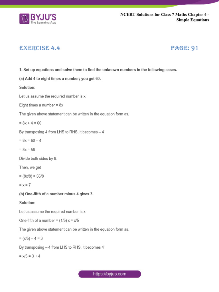 Ncert Solutions For Class 7 Maths 5may Chapter 4 Simple Equations ...