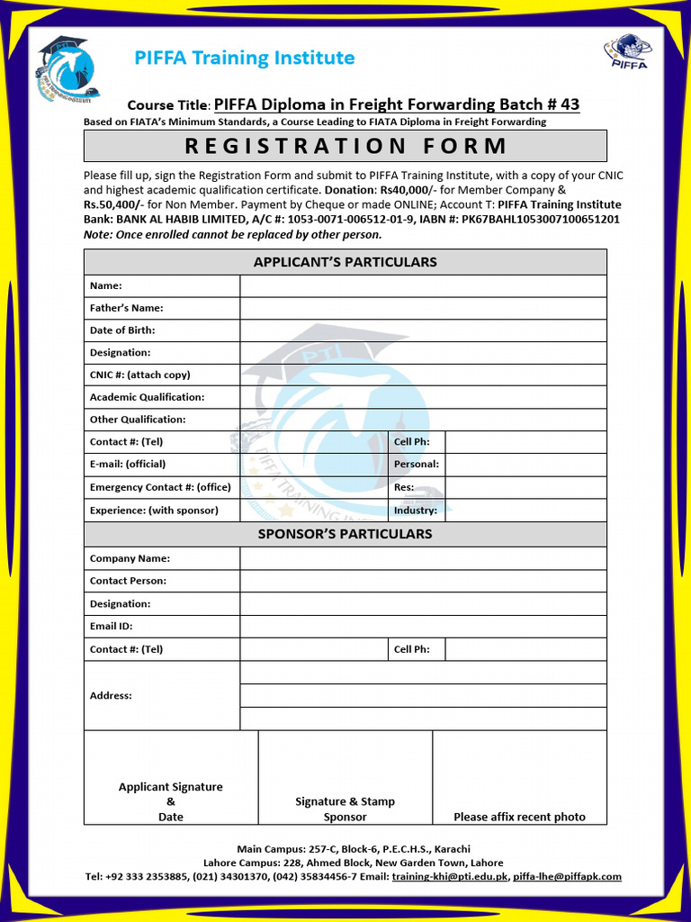 PIFFA FIATA Diploma Registration Form Batch 43 | PDF