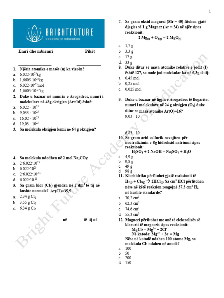 Detyra Nga Provimi Pranues - 1 | PDF