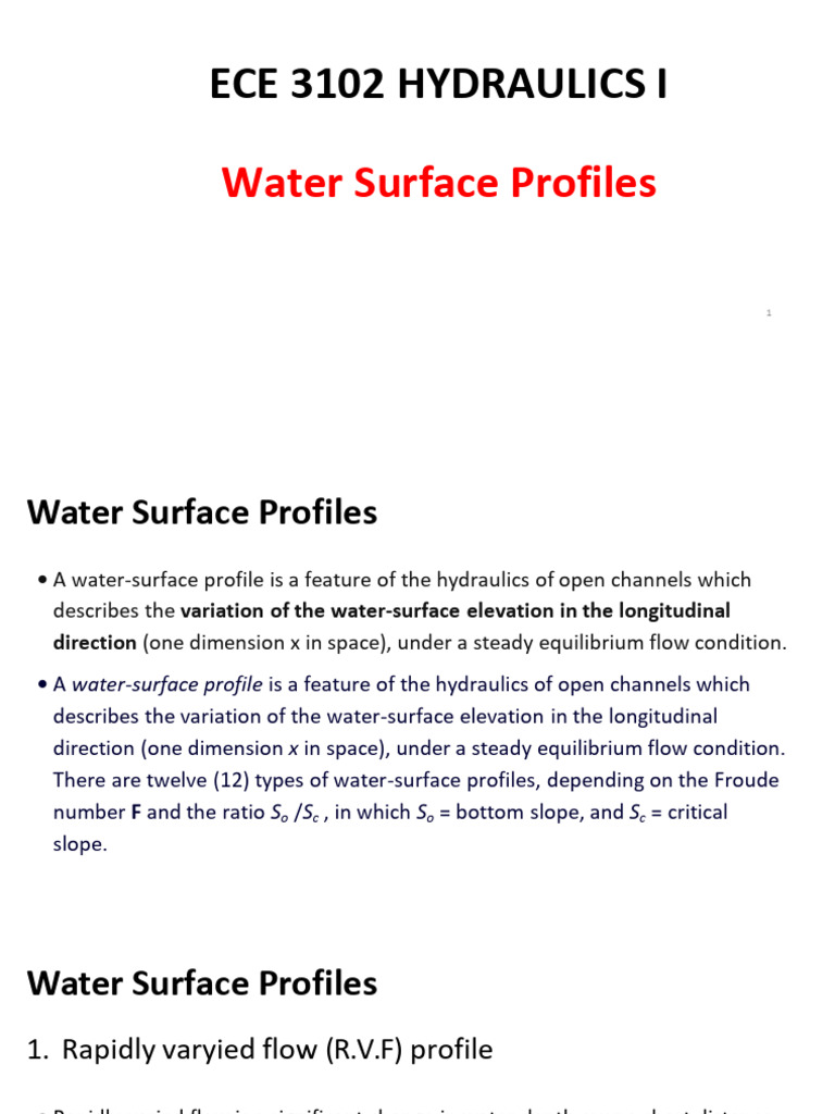 Water Surface Profiles in Hydraulics | PDF | Civil Engineering | Fluid ...