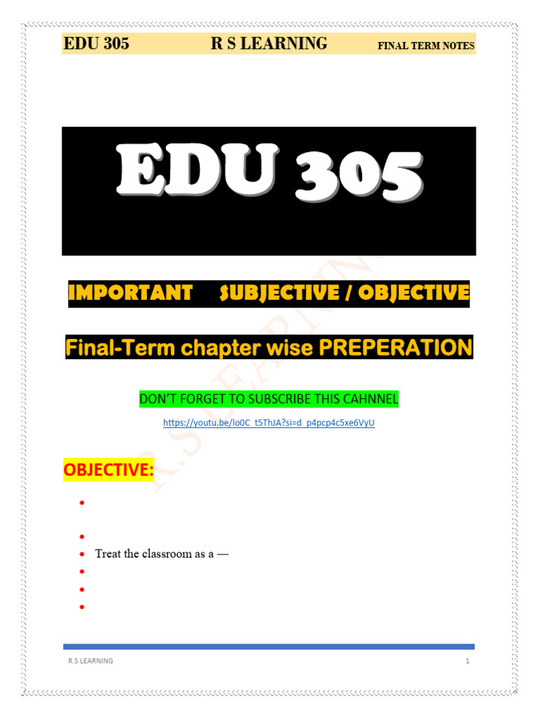 Edu305 Final Term Short Prepration File by R.S Learning Zone | PDF ...