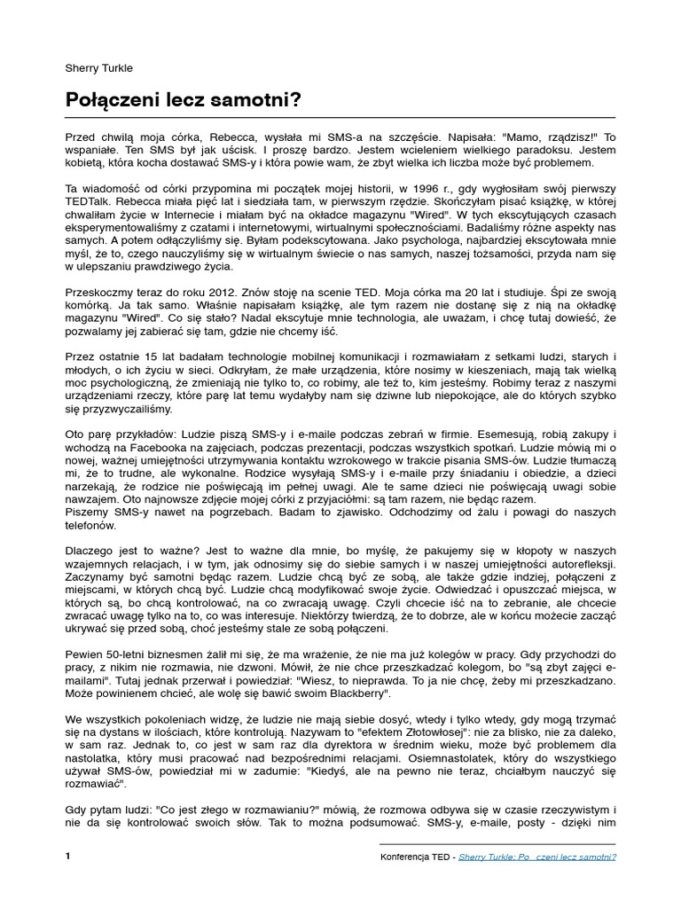 Połączeni Lecz Samotni | PDF