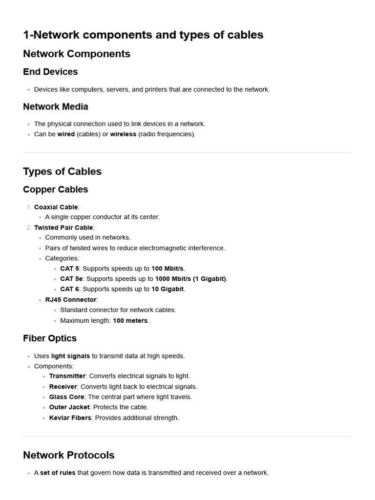 1-Network Components and Types of Cables | PDF