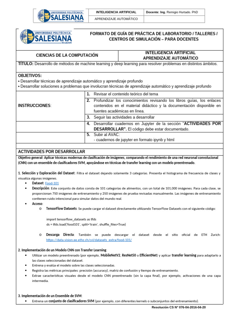 Examen Guía de Práctica DL TL Ensemble | PDF | Aprendizaje automático | Aprendizaje profundo