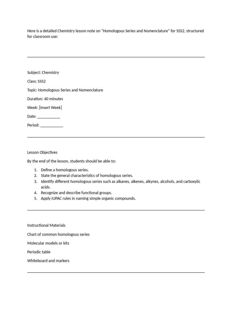 Homologous Series and Nomenclature | PDF | Functional Group | Alkene