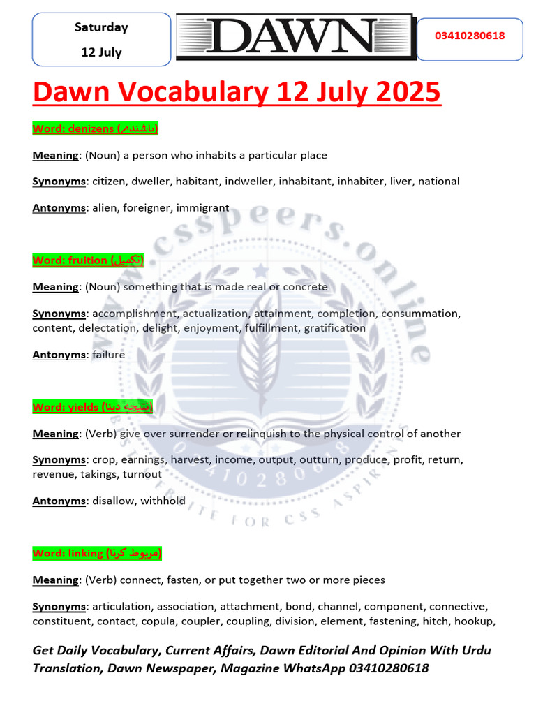 July 12 Dawn Vocabulary | PDF | Interpretation (Philosophy) | Lexical ...