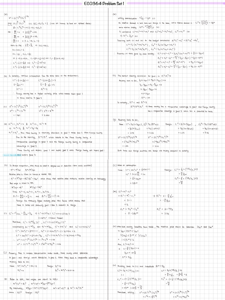 ECO364 Problem Set 1 Analysis | PDF | Microeconomics | Utility
