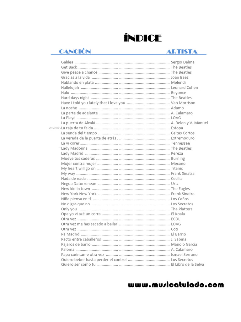 Lista de Canciones y Artistas | PDF | Músicos | Grupos musicales