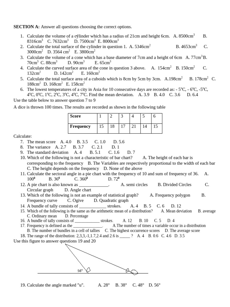 SS1 Third Term Mathematics Exam Questions | PDF | Euclidean Geometry ...