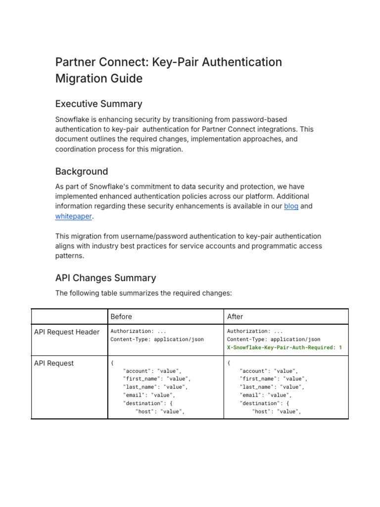 Partner Connect - Key-Pair Authentication Migration Guide | PDF ...