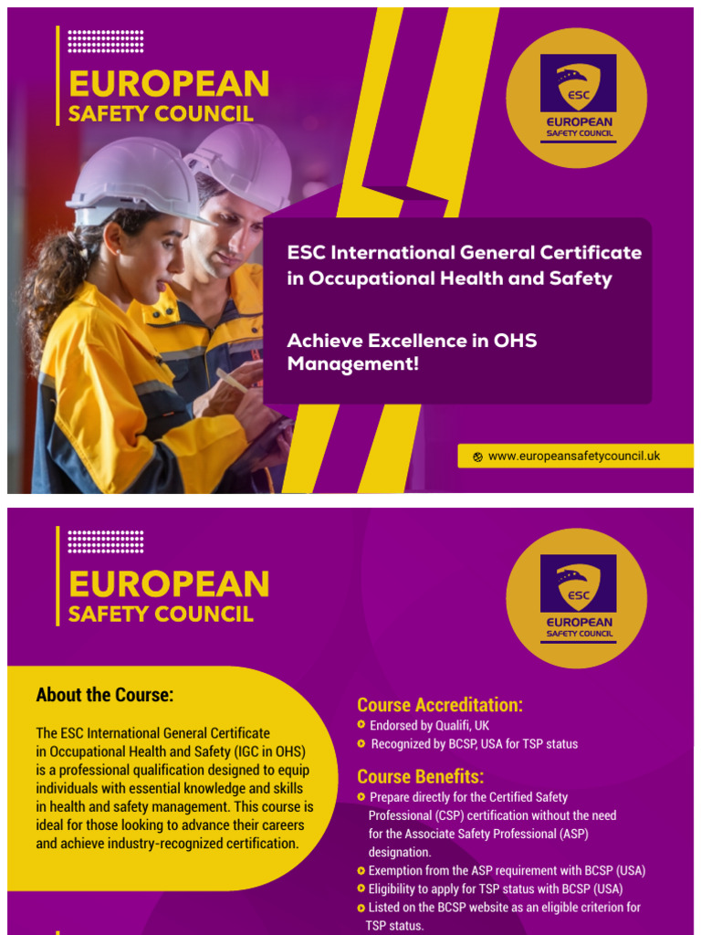 ESC IGC Brochure ESC International General Certificate in Occupational ...
