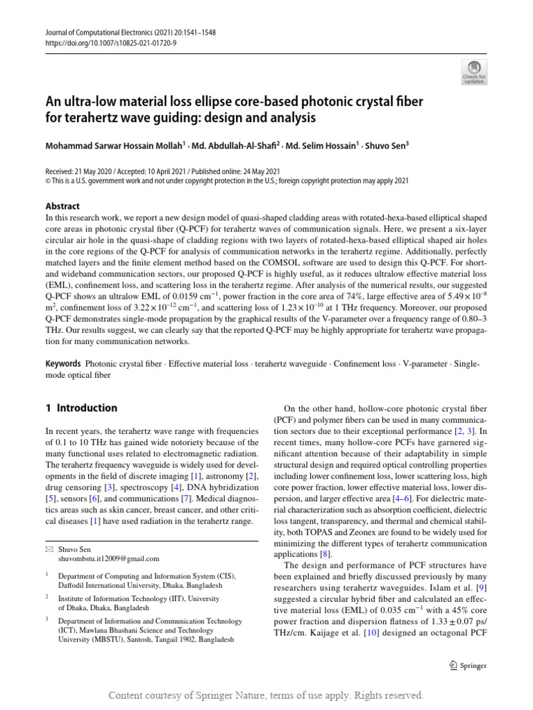 An Ultra-Low Material Loss Ellipse Core-Based Phot | PDF | Terahertz ...