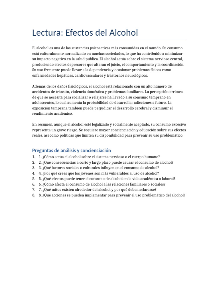 Lectura Alcohol | PDF
