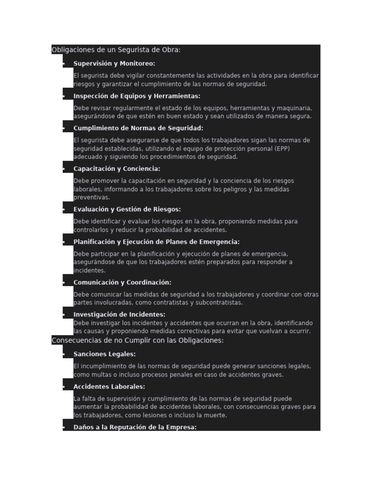 Obligaciones del Segurista de Obra | PDF | Riesgo