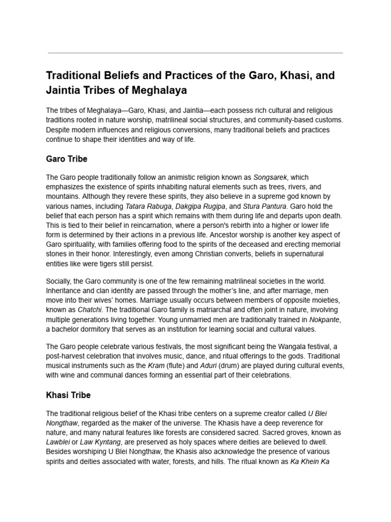 Traditional Beliefs and Practices of The Garo, Khasi, and Jaintia ...