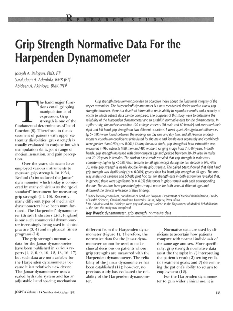 Normative Data for Harpenden Dynamometer | PDF | Statistical Analysis ...