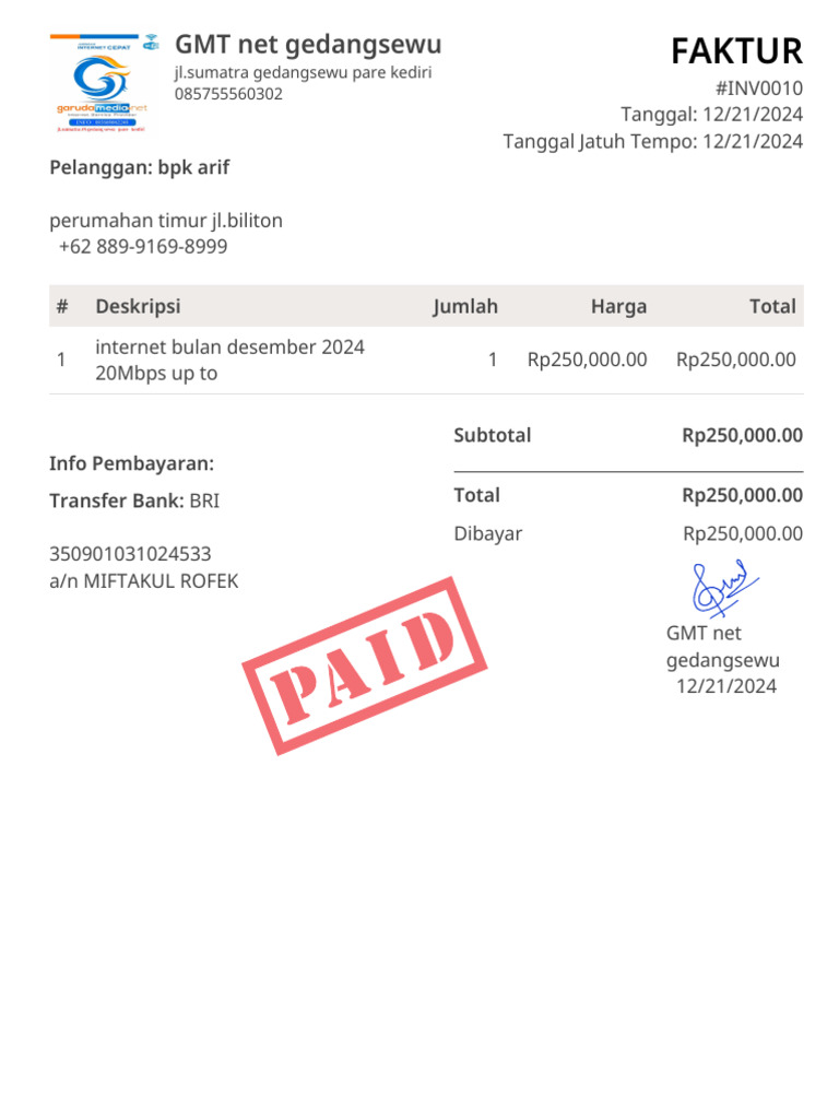 Contoh Faktur Pembelian GMT Net | PDF