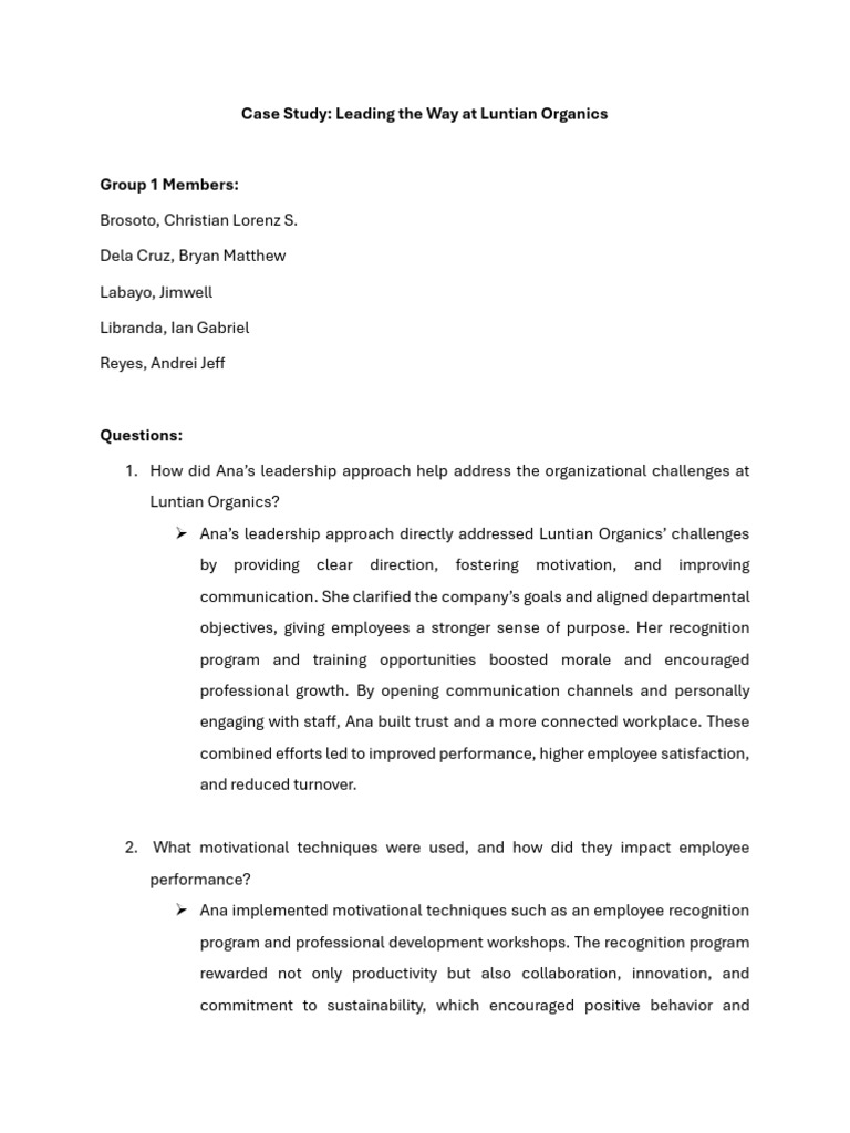 Group Case Study Group 1 Transformers | PDF | Employment | Leadership