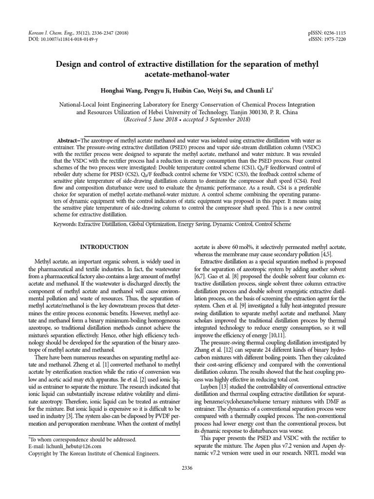 Extractive Distillation for Methyl Acetate Separation | PDF | Distillation