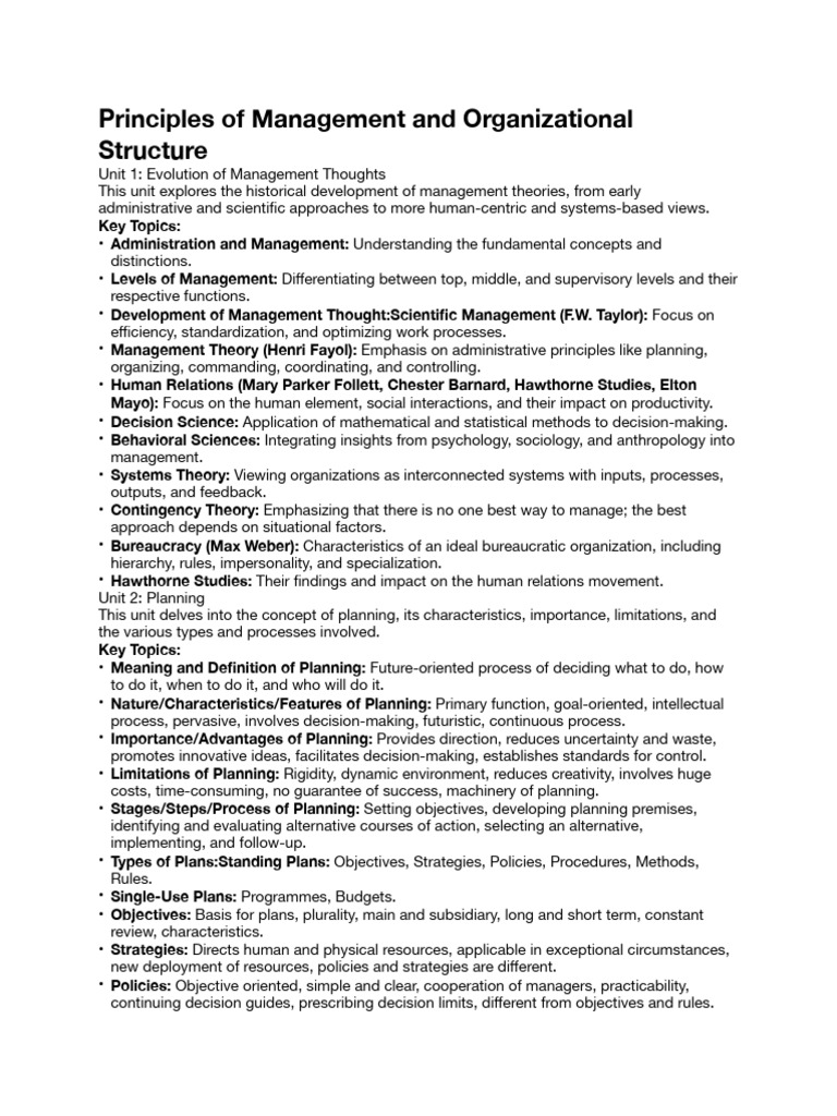 Management Principles and Structures Overview | PDF | Performance ...