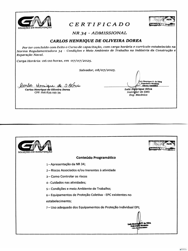 Certificado Nr34 - Carlos Henrique | PDF