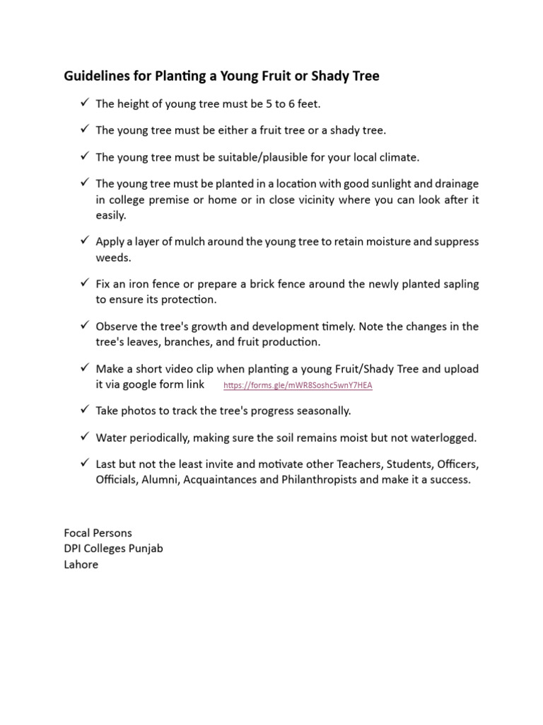 Guidelines For Planting A Young Fruit or Shady Tree | PDF