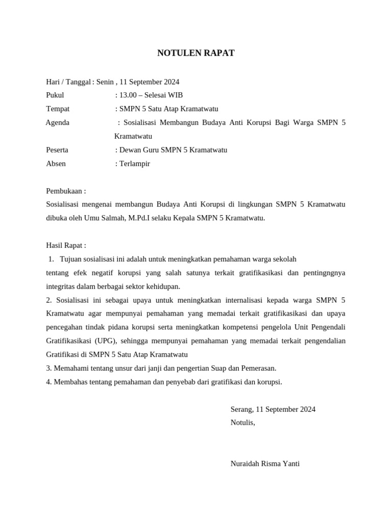 Notulen Rapat Anti Korupsi | PDF