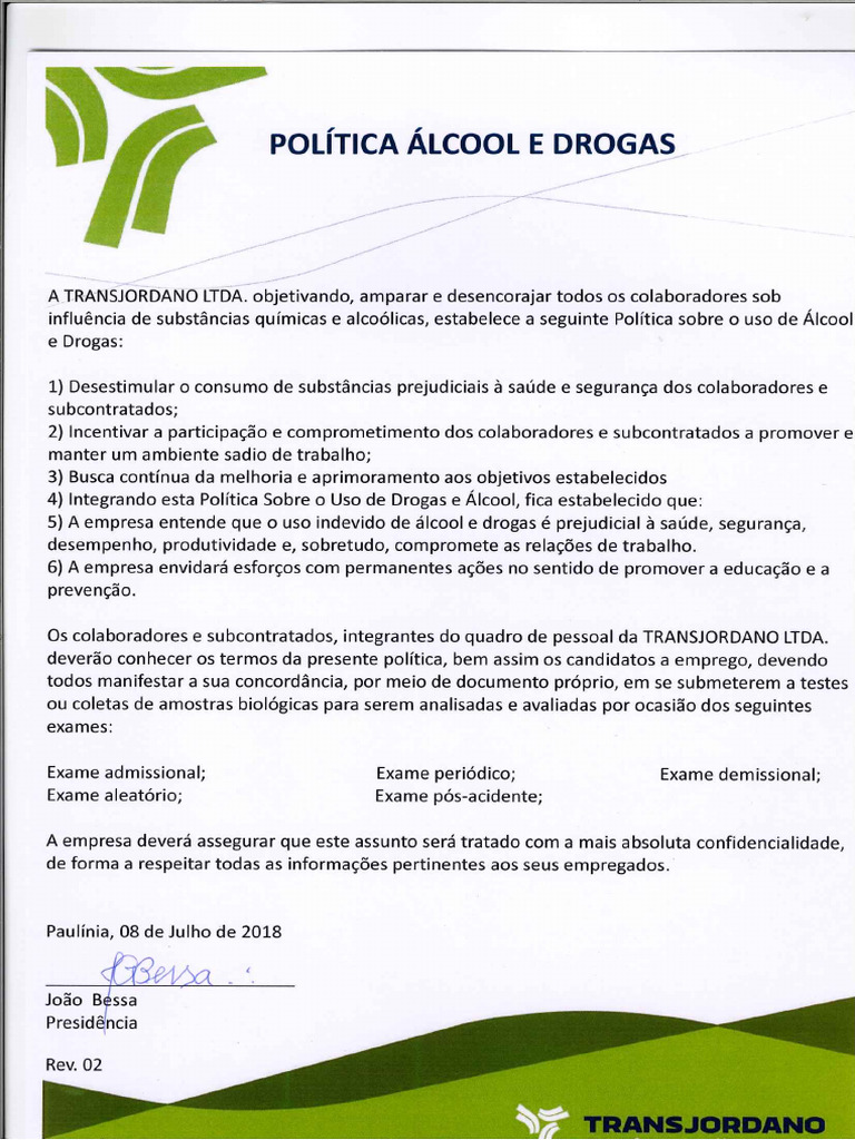 Política Álcool e Drogas Rev.02 | PDF