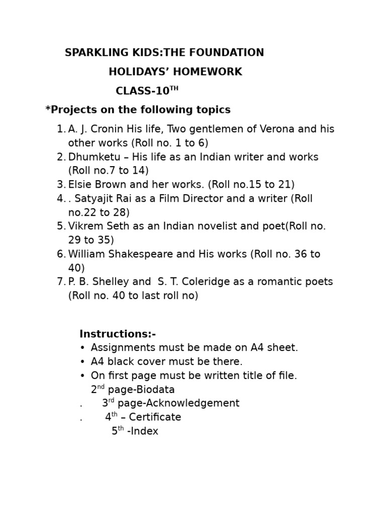 Holidays Homework Class 10 New | PDF