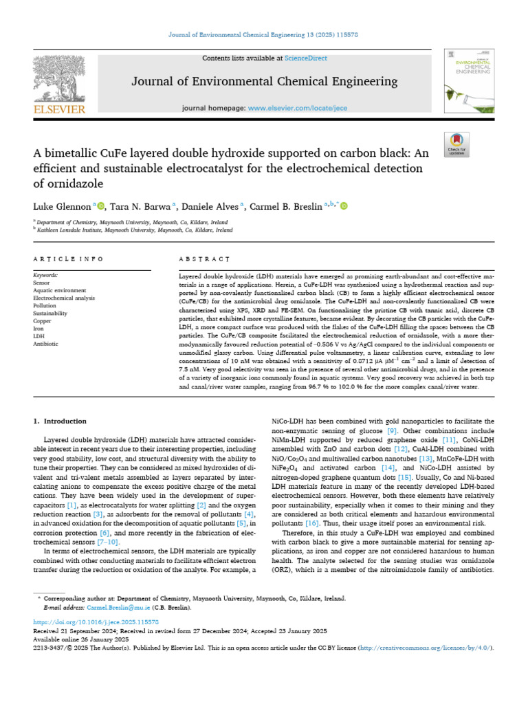 A Bimetallic CuFe LDH Supported On Carbon Black by Luke | PDF | Ph ...