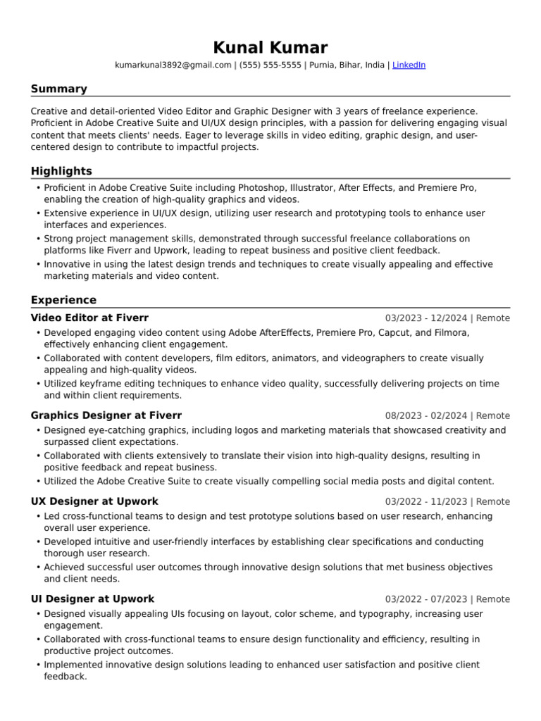 Video Editor and Graphic Designer Position - Resume | PDF | Graphic Design | Computing