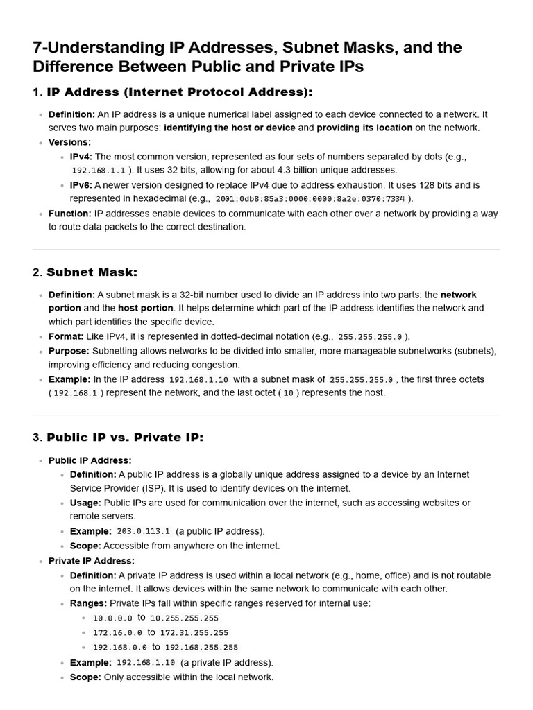 7-Understanding IP Addresses, Subnet Masks, and The Difference Between Public and Private IPs ...