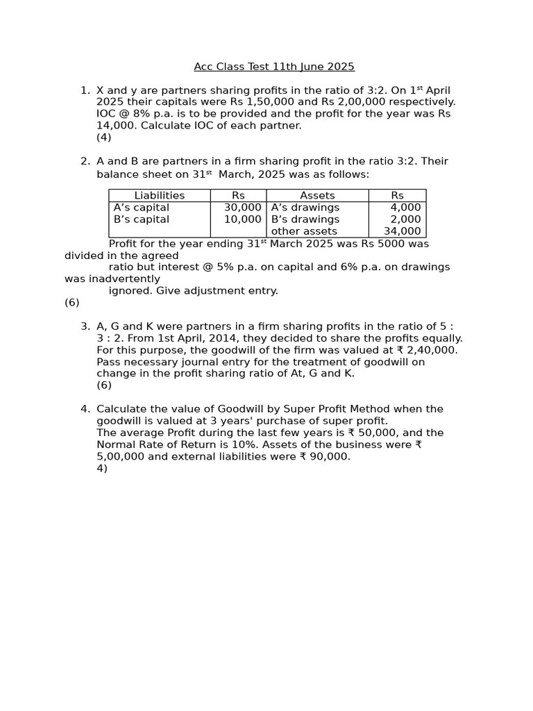 Acc Class Test 11th June 2025 | PDF