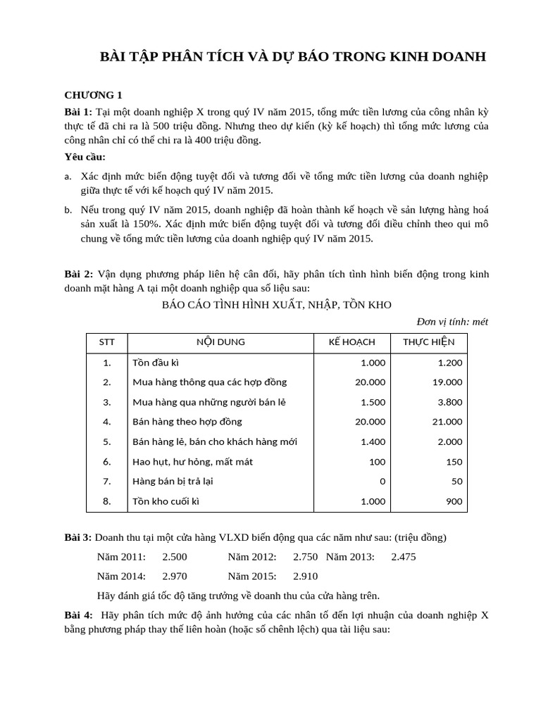 Bai Tap Phan Tich Va Du Bao Trong Kinh Doanh | PDF