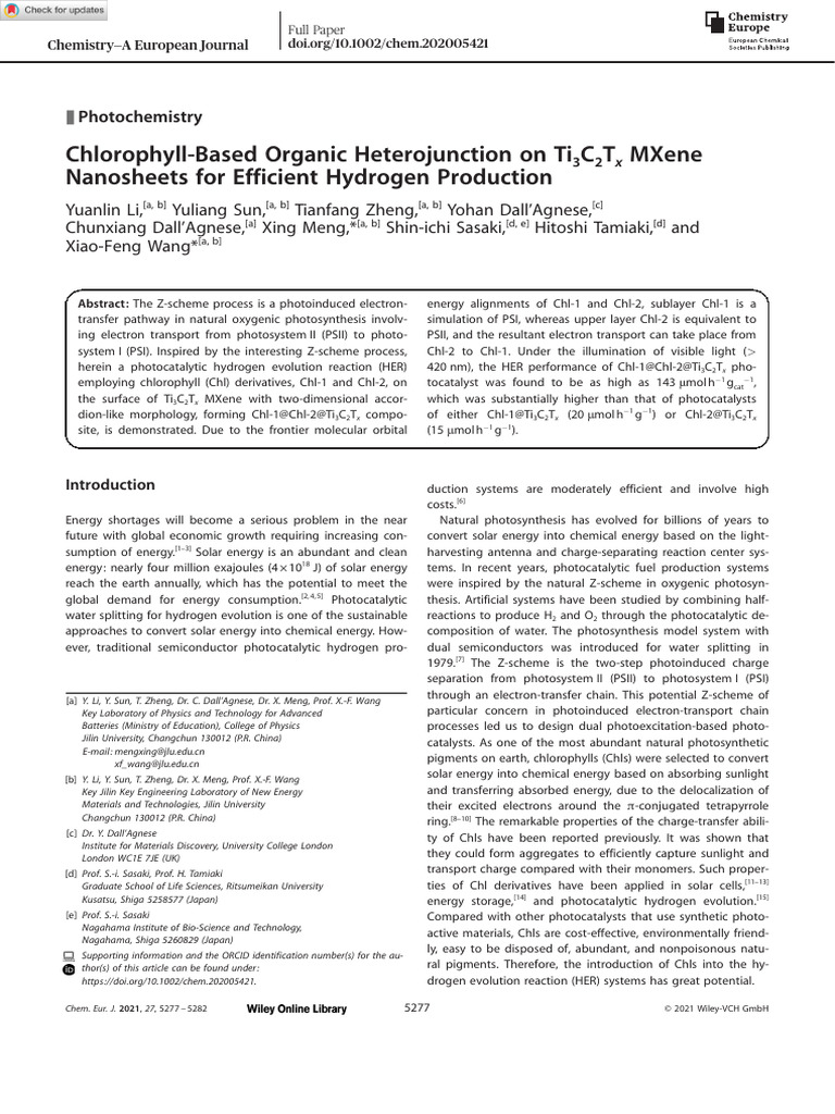 Chemistry A European J - 2021 - Li - Chlorophyll Based Organic ...