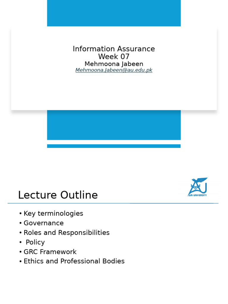 IA-Wk 7 - Governance and Policies | PDF | Governance | Information Security