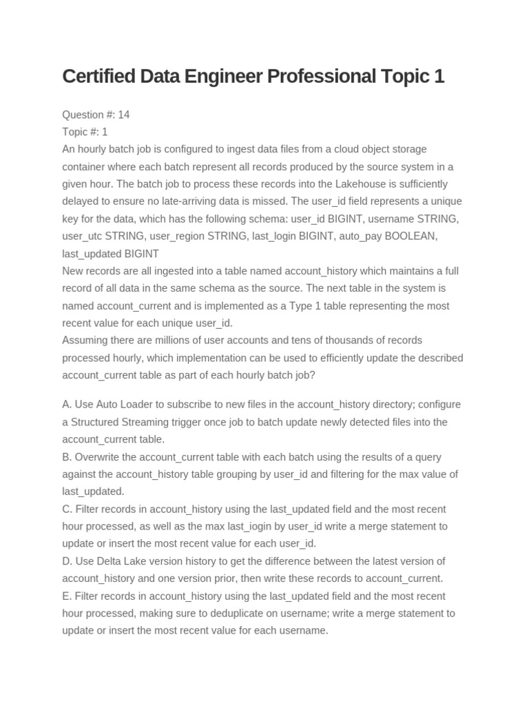 Certified Data Engineer Professional Questions | PDF | Table (Database) | Cache (Computing)