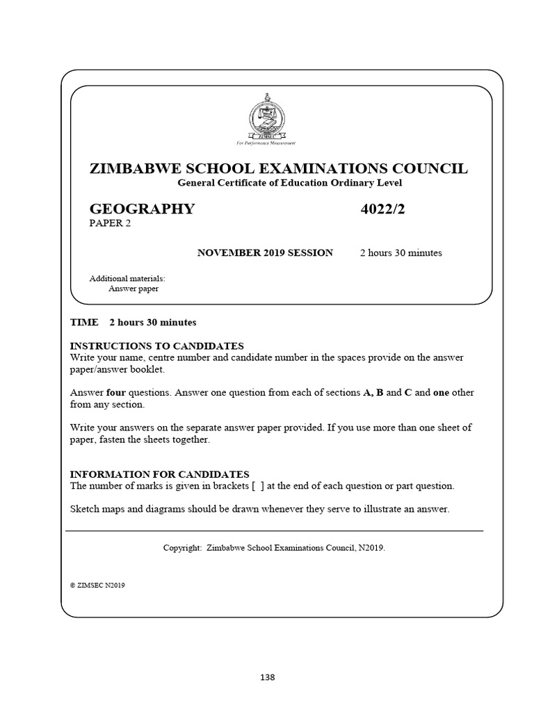 Zimsec O Level Geography November 2019 Past Exam Paper 2 | PDF ...